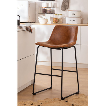 Barhocker 70 cm bezogen mit kamelfarbenem Vintage-Kunstleder Ody - SKLUM