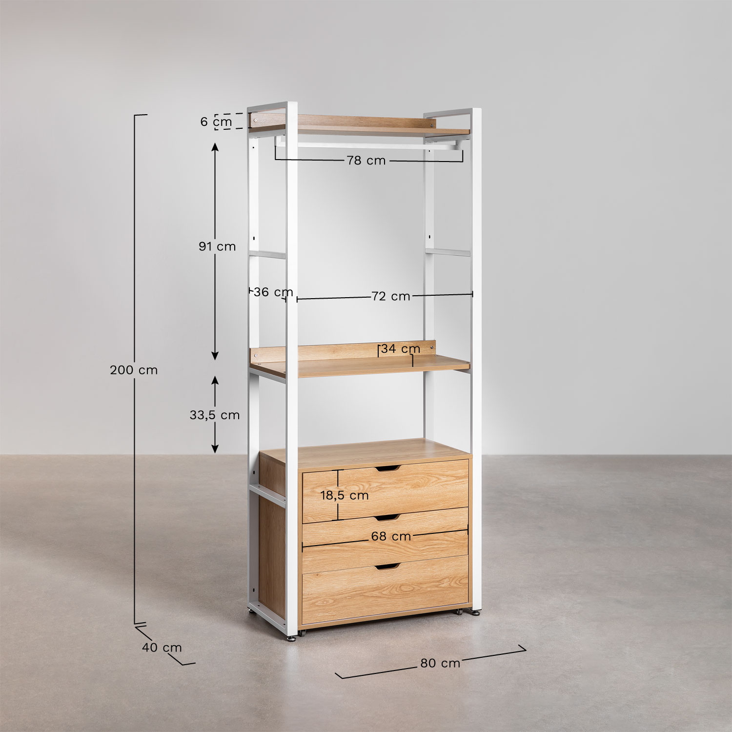 Offener Schrank mit Schubladen aus Stahl und Holz Ariaster - SKLUM