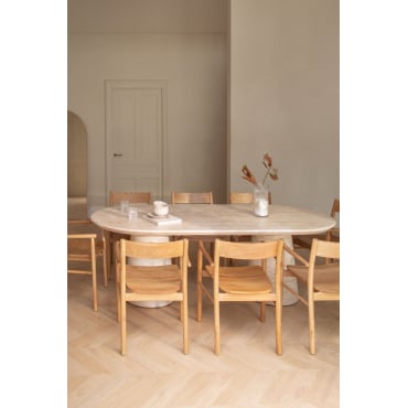 Set aus ovalem Tisch 220x95 cm in Travertin-Zementoptik Noemi und 8 ...