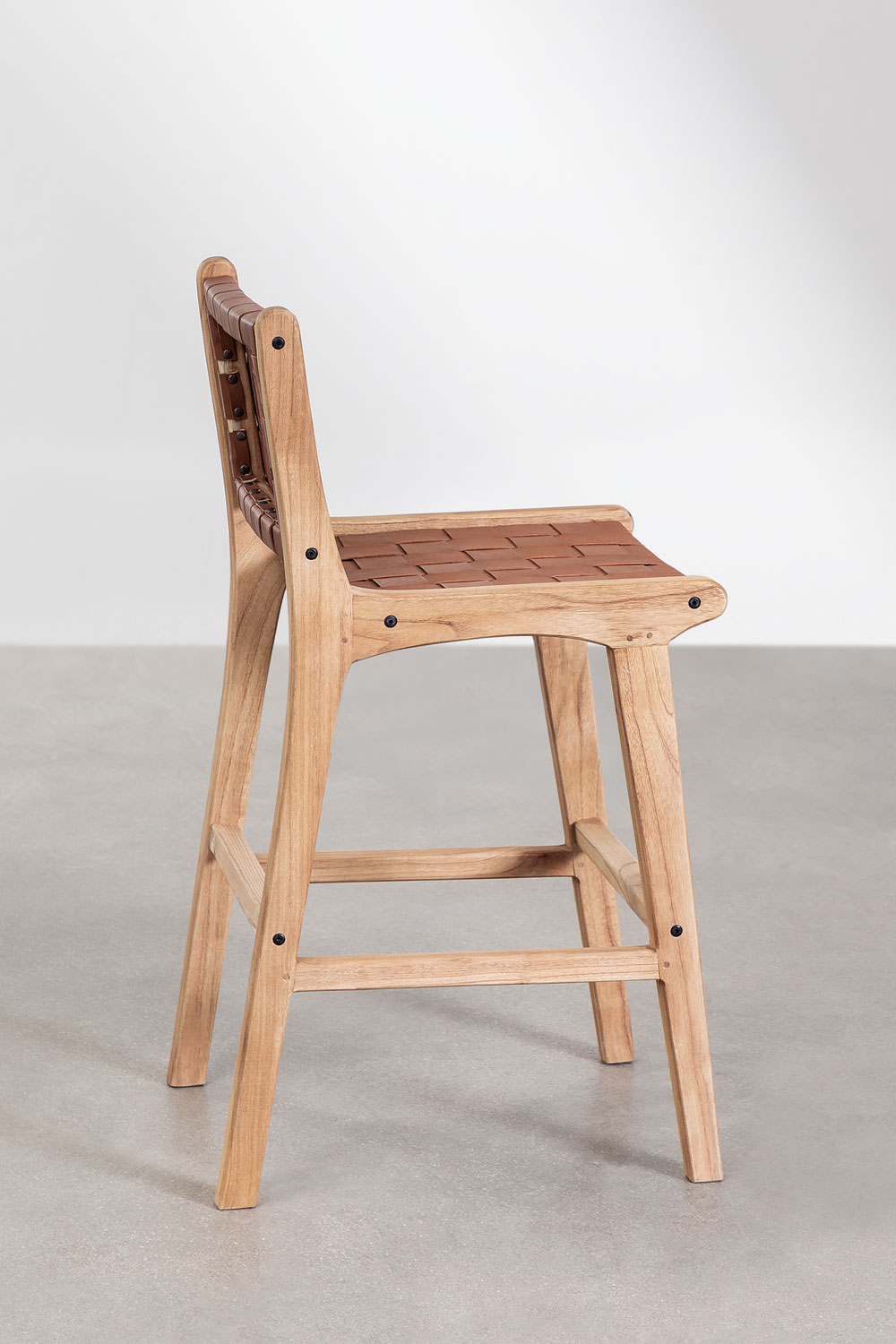 Hoher Hocker aus Holz und Leder (61,5 cm) Zaid - SKLUM