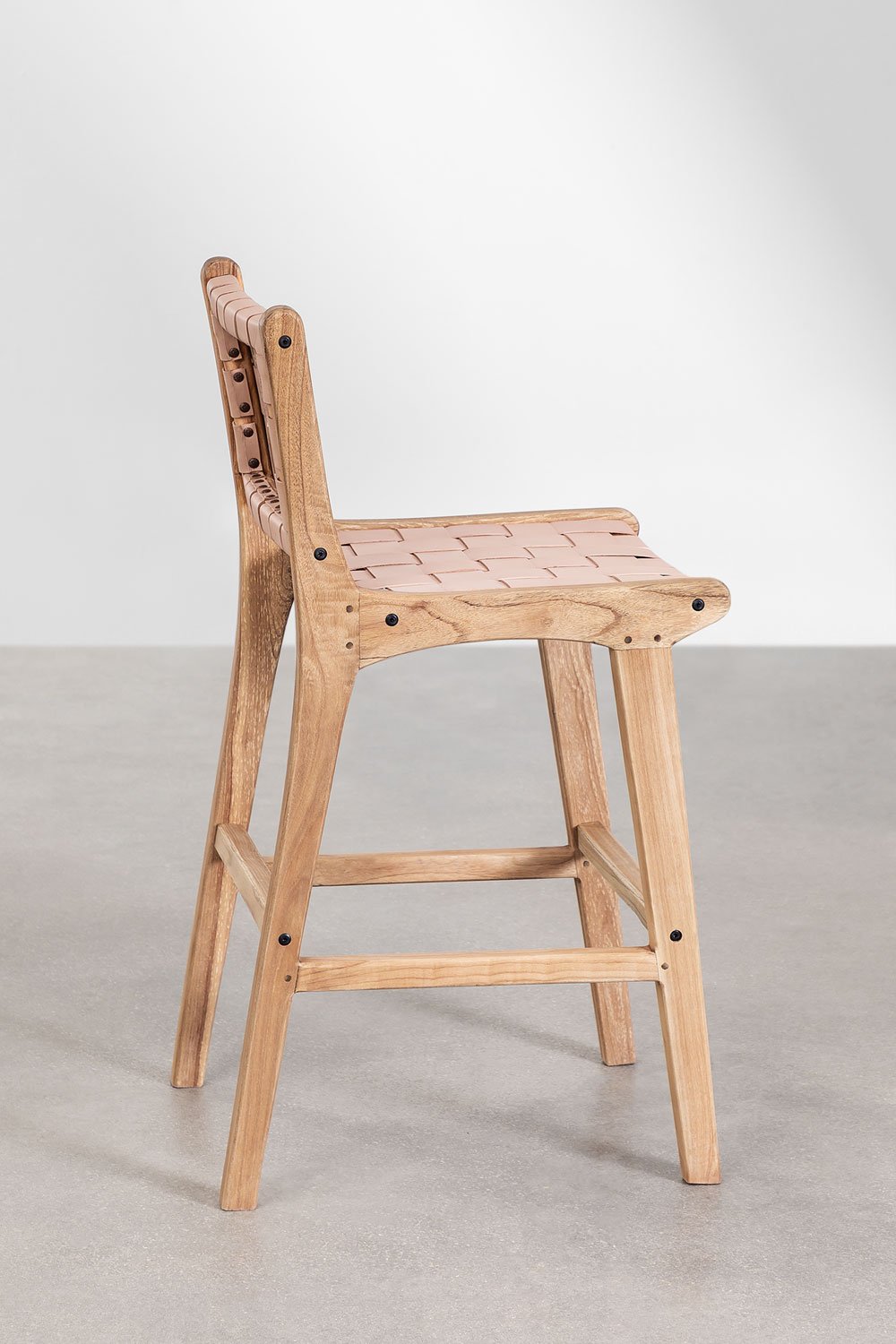 Hoher Hocker 60 cm aus Holz und Leder Zaid - SKLUM