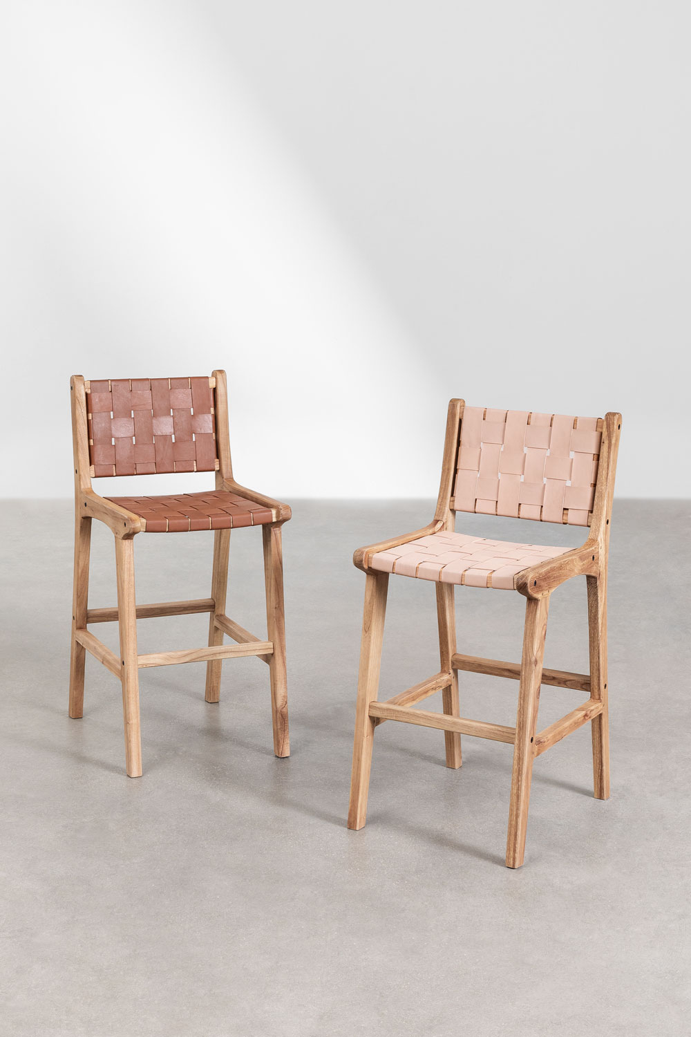 Hoher Hocker 60 cm aus Holz und Leder Zaid - SKLUM