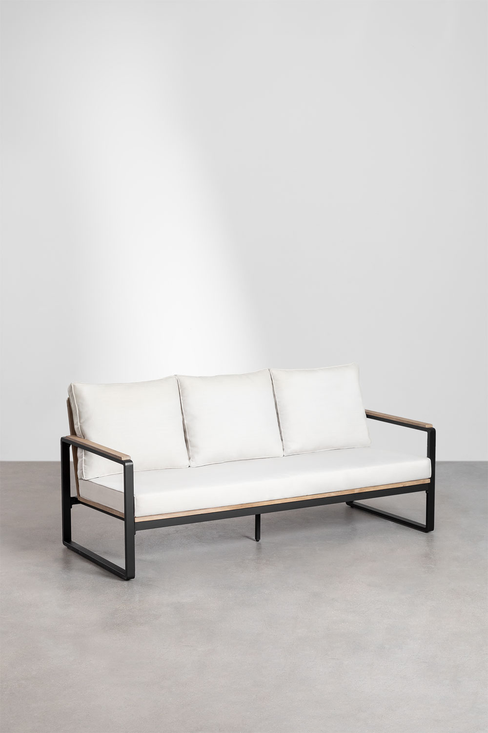 Gartenset Giselle mit 3 Sitzer Sofa 2 Sesseln und Couchtisch aus Aluminium und Akazienholz