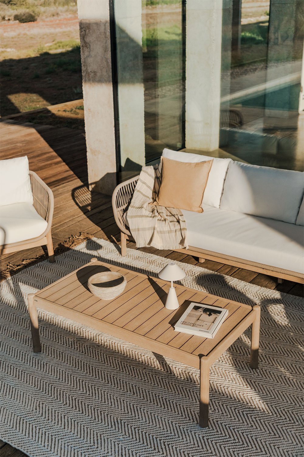 Gartenset mit 3-Sitzer-Sofa und rechteckigem Couchtisch 120x60 cm aus ...