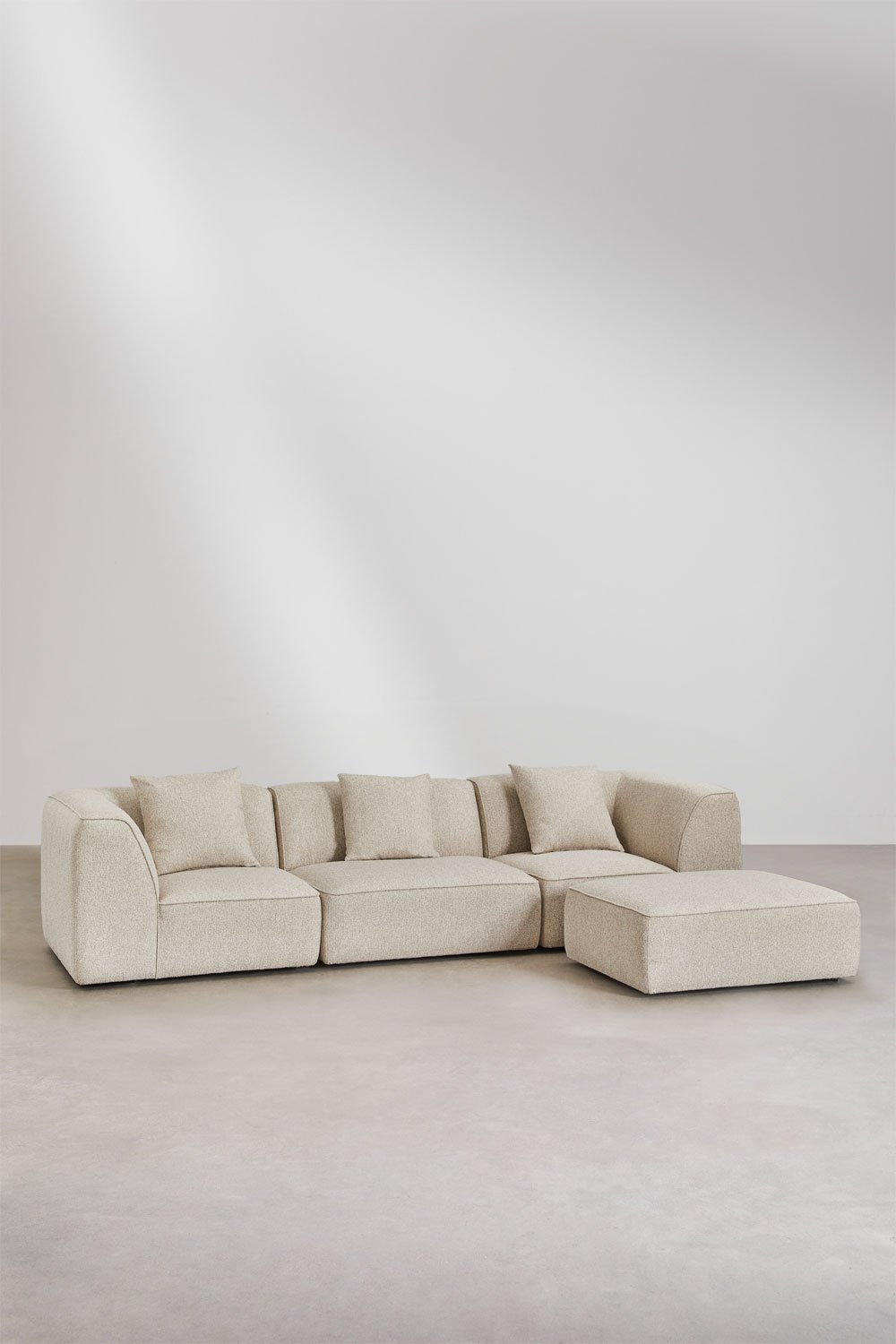 3 teiliges modulares Sofa mit Hocker aus Cardea Boucle Stoff