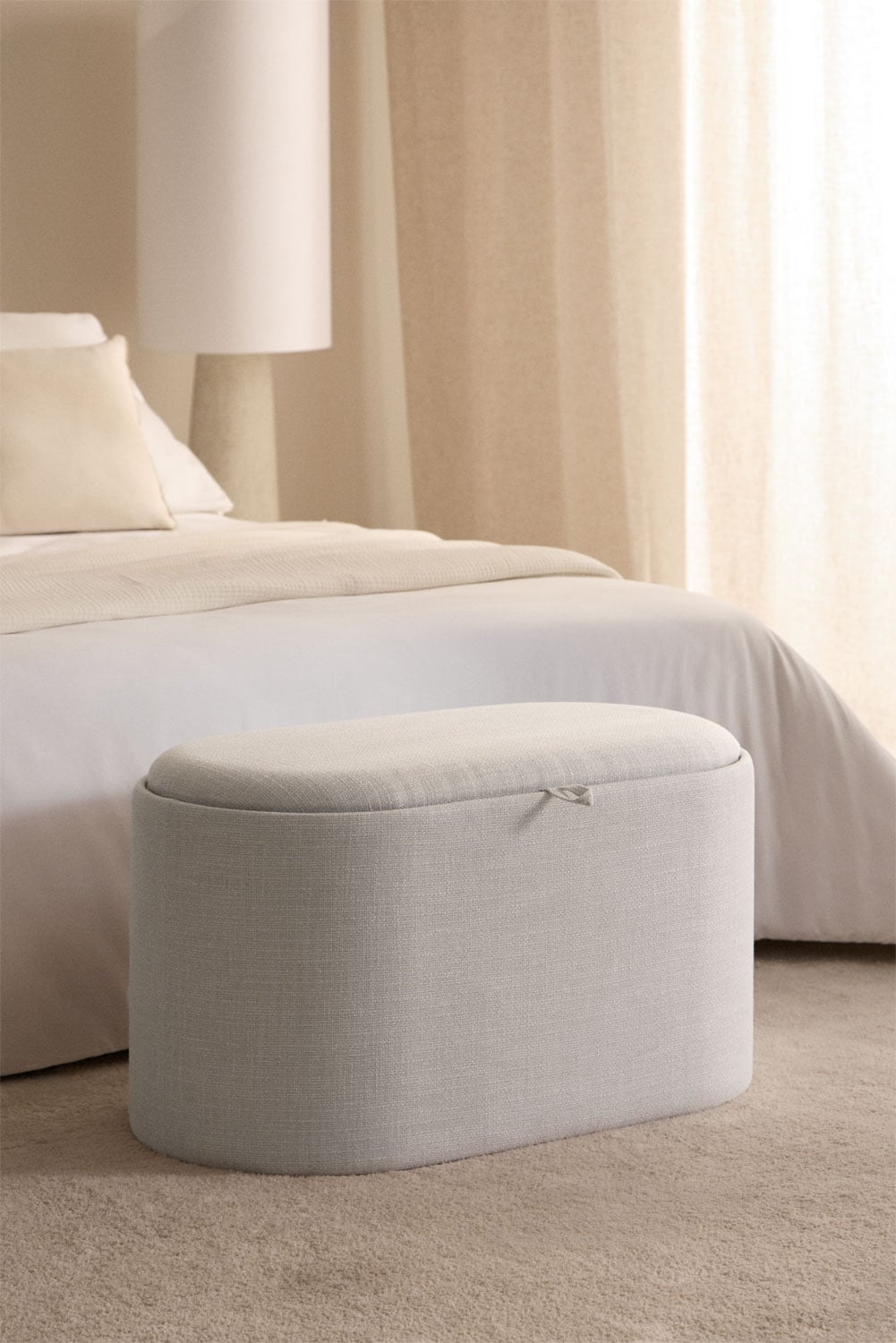 Ovaler Hocker 70 cm mit Tablett und Stauraum, gepolstert Berkeleni - SKLUM