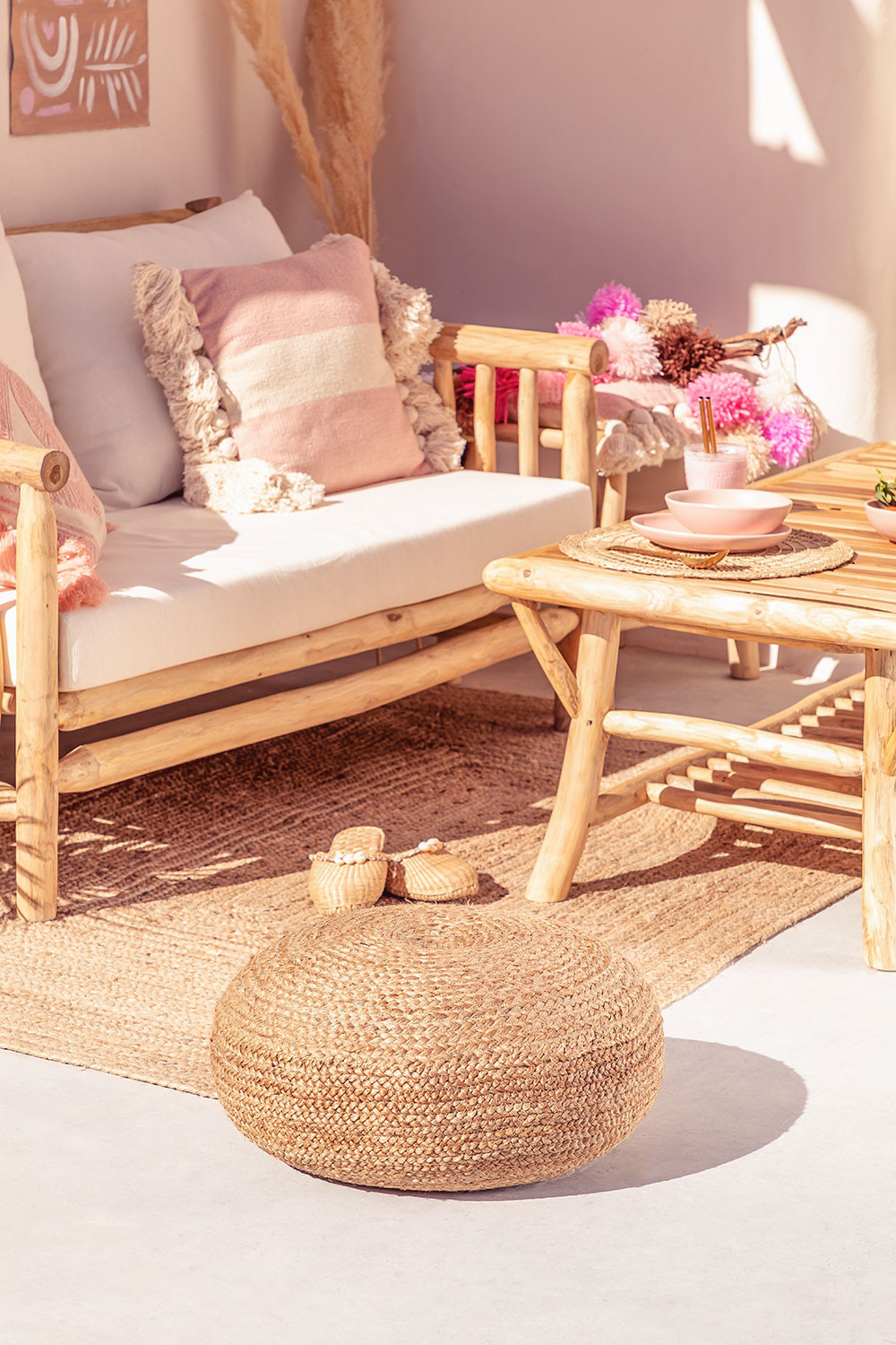 Runder Jute-Pouf-Flor - SKLUM