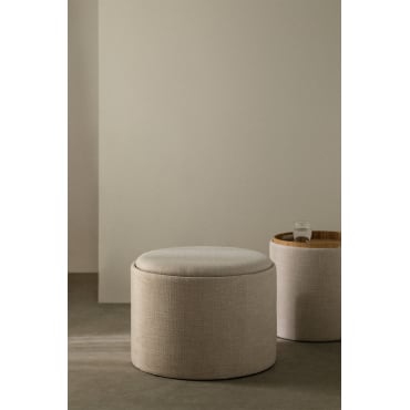 Puff Redondo con Bandeja y Almacenaje en Lino Berkeleni - SKLUM