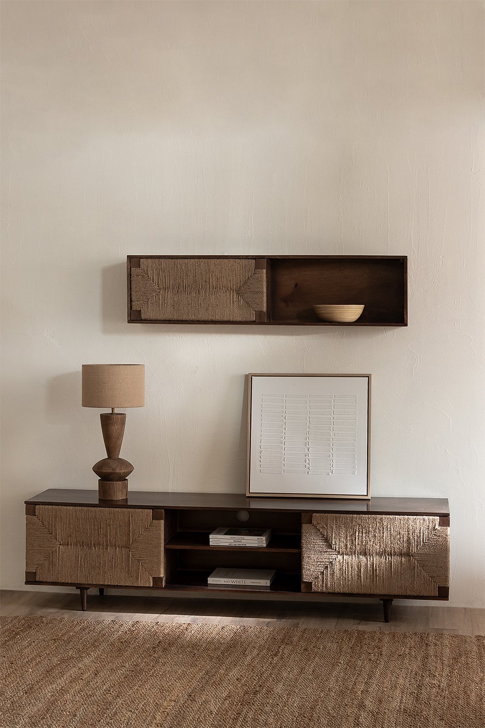Mueble TV 200x40 cm en madera de mango y yute Evans - SKLUM