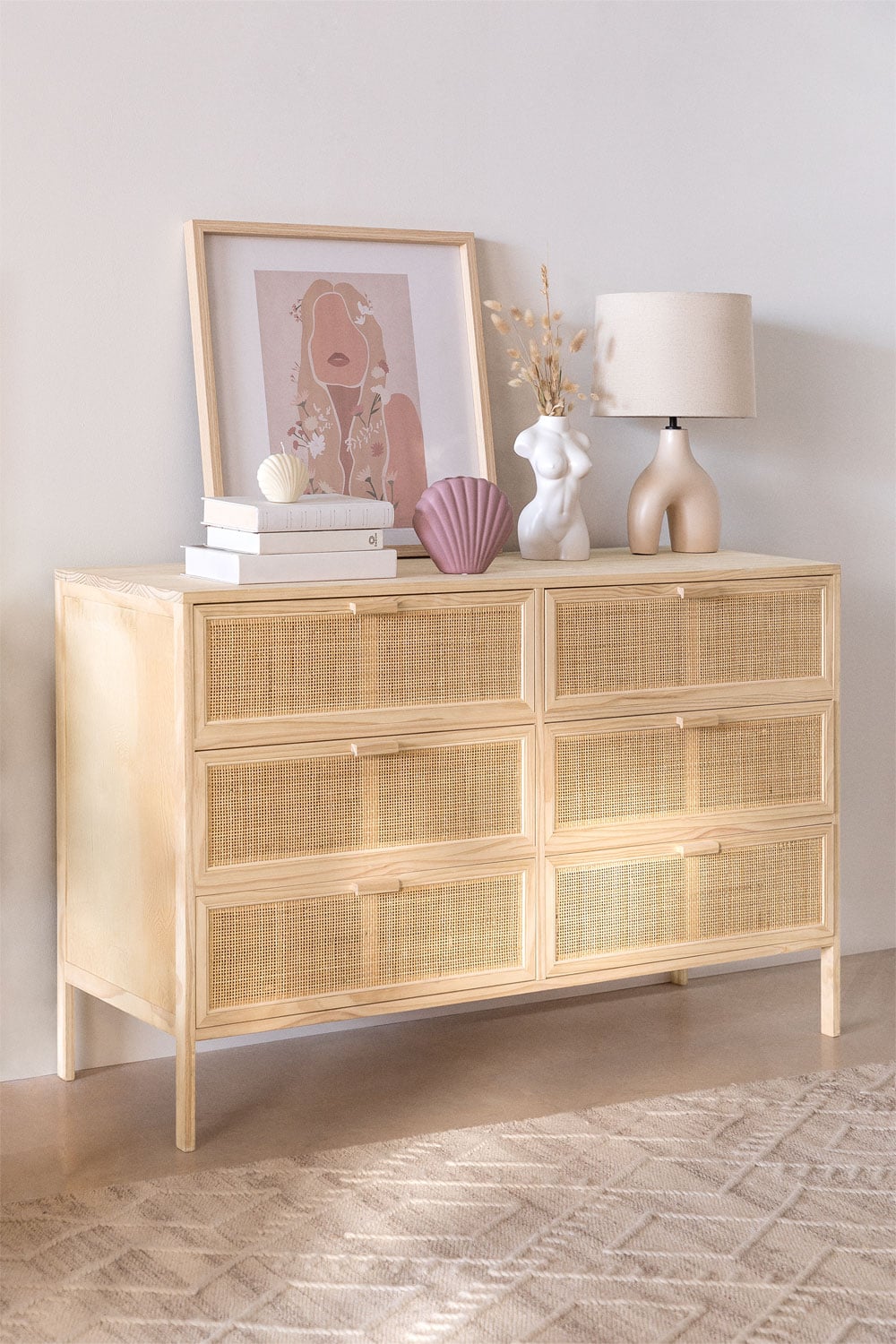 Cómoda 120x40 cm en ratán y madera Reyna - SKLUM