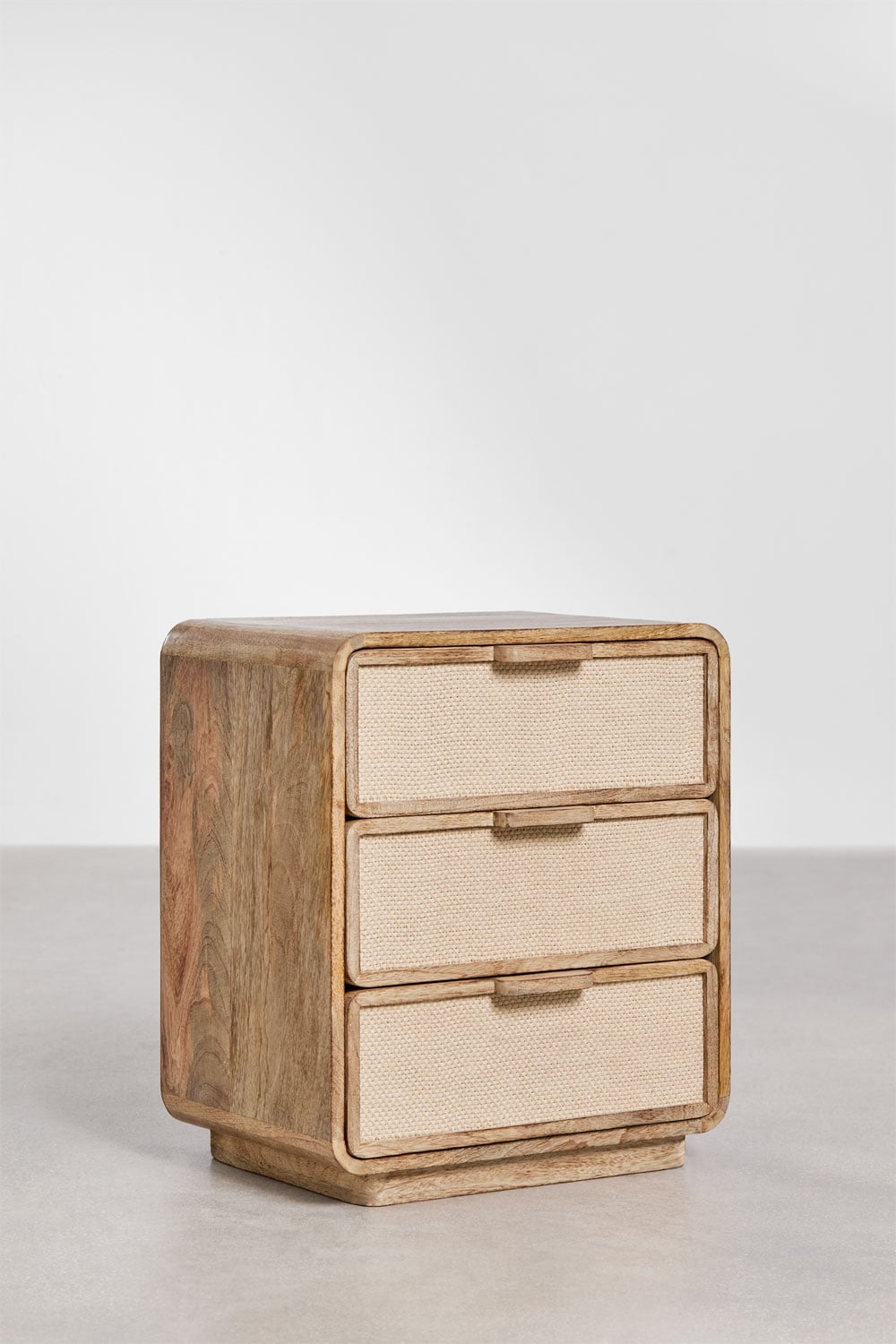 Mesita de noche rectangular 50x35 cm en madera de mango, MDF y yute ...