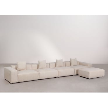 Canapé modulaire de 4 pièces avec accoudoir bas et pouf ↔︎480 cm Bruna ...