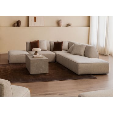 Canapé d'angle modulaire Cardea 3 pièces avec méridienne droite et pouf ...