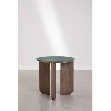 Pack de 2 tables de chevet rondes Ø50 cm en pierre naturelle et bois de ...