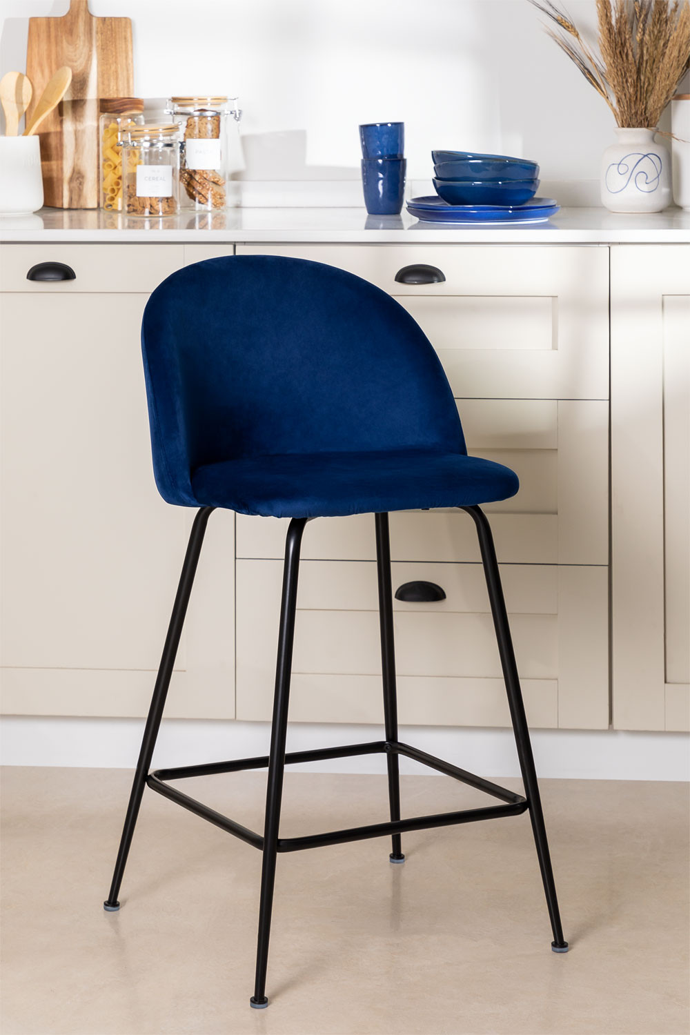 Tabouret haut en velours Kana Design - SKLUM
