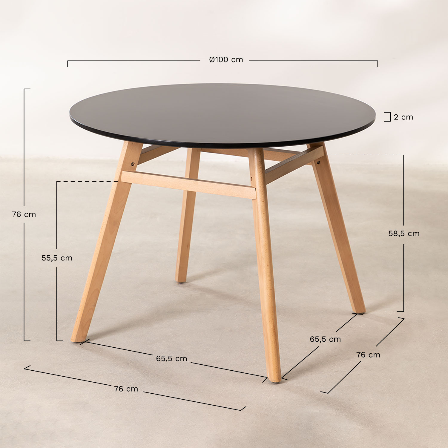 Round MDF & Beech Wood Dining Table Ø80/ Ø100cm / Ø120 cm Scand Nordic ...