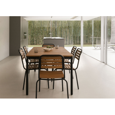 Rectangular dining table in steel and acacia wood (160x90 cm) Artus - SKLUM
