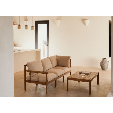 Melvin 3-seater sofa and acacia wood coffee table living room set - SKLUM