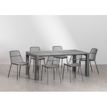 Arnadine rectangular table set (180x100 cm) and 6 Maeba dining chairs - SKLUM