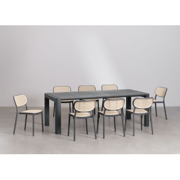 Arnadine Rectangular Table Set (220x100 cm) and 8 Omara Stackable Dining Chairs - SKLUM