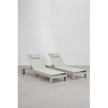 Pack of 2 Akelia aluminium reclining loungers with cushion - SKLUM