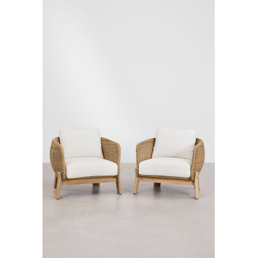 Pack of 2 Leilan armchairs in acacia wood and synthetic rattan - SKLUM