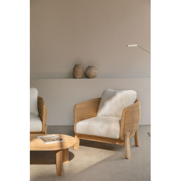 Leilan acacia wood and synthetic rattan armchair - SKLUM