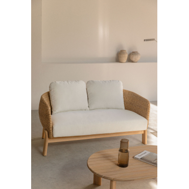 2-seater sofa in acacia wood and synthetic rattan Leilan - SKLUM