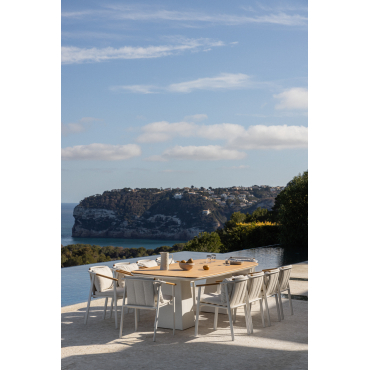 Rectangular table set 260x110 cm in aluminum and teak wood Inkeri and ...