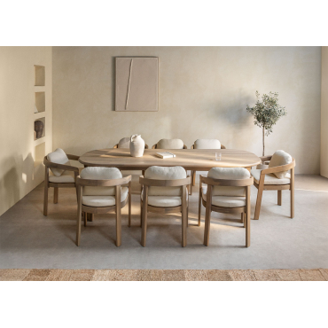 Oval dining table set 240x100 cm in acacia wood and 8 dining chairs in ...