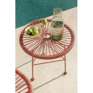 Round Ø45 cm garden side table in steel and synthetic rattan Acapulco ...
