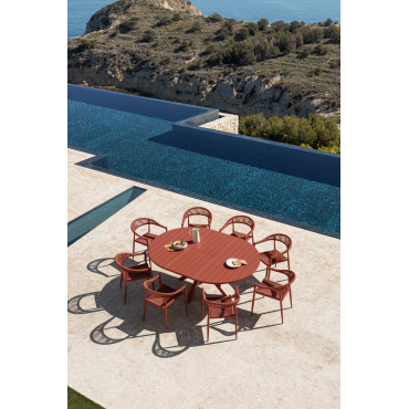 Set of 145-200x145 cm Barces round extendable table and 8 Amatria ...