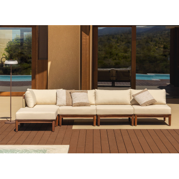 Giulia 4-piece modular garden corner sofa and ottoman in acacia - SKLUM