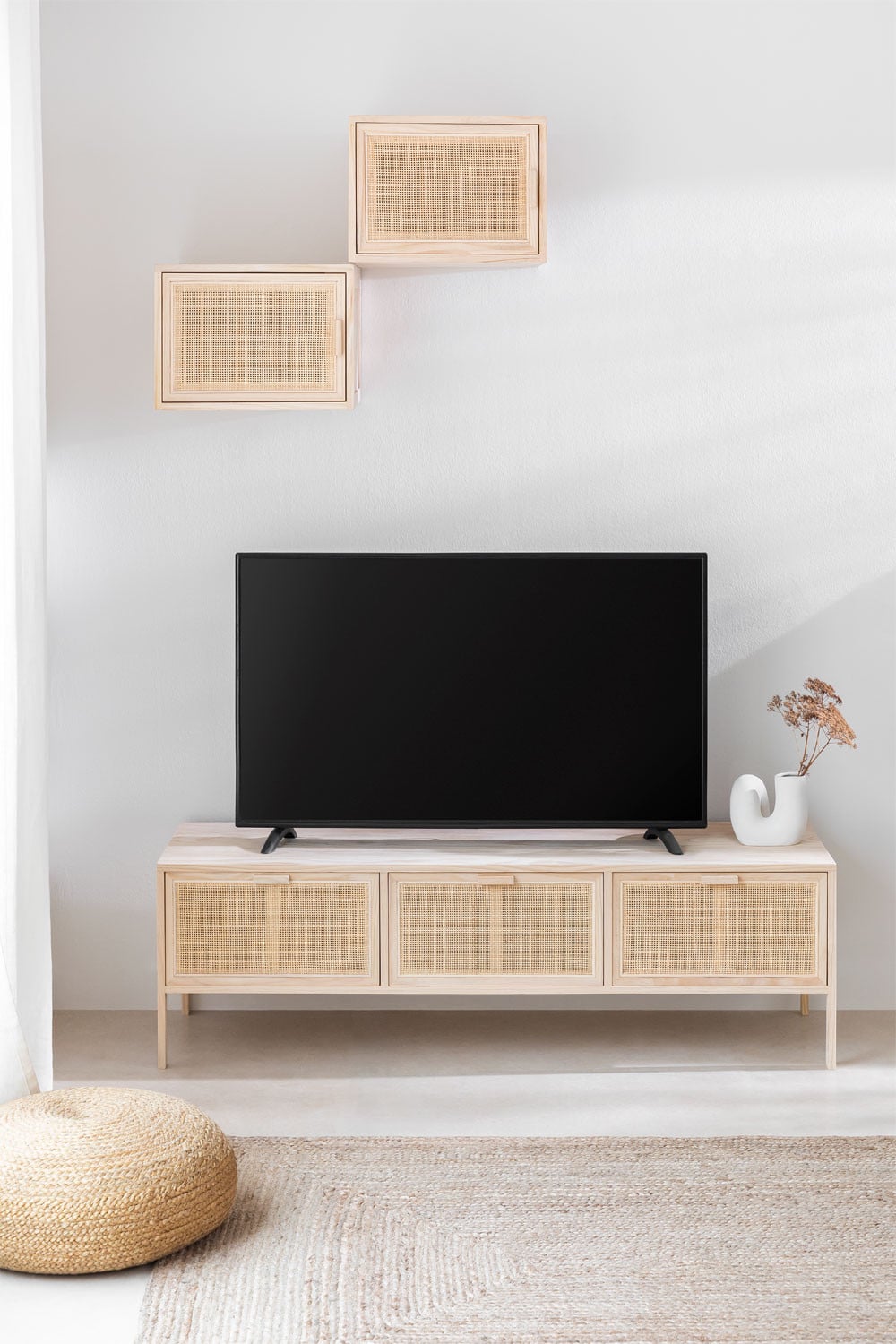 Reyna 135x45 cm TV cabinet in rattan and wood - SKLUM