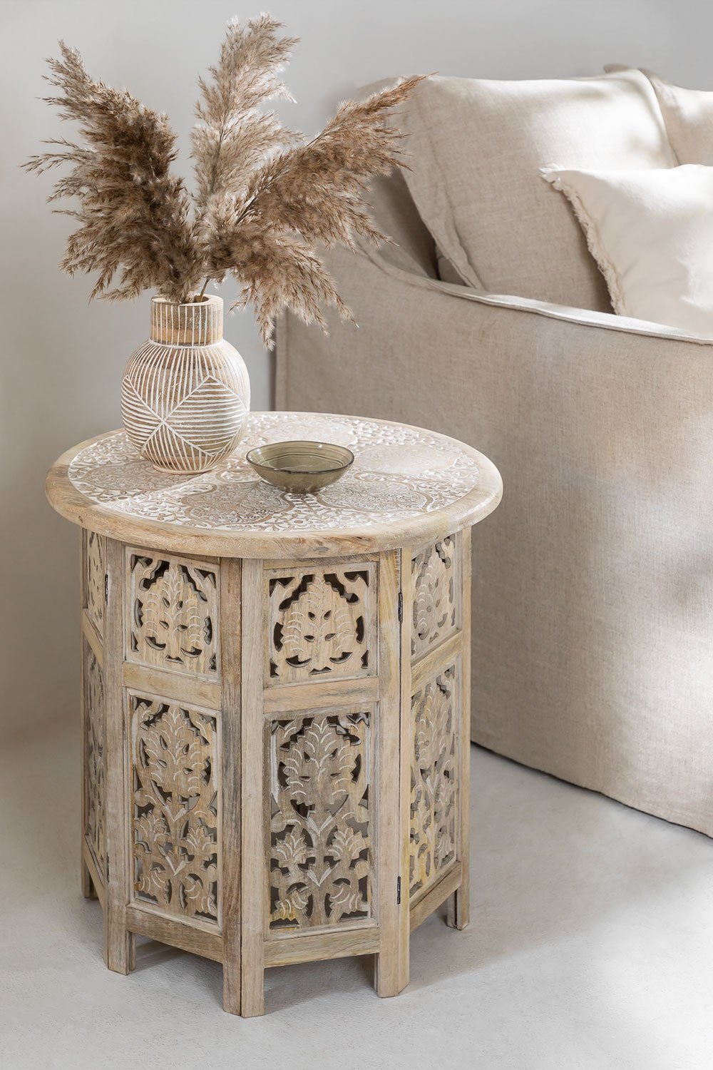 Round Folding Side Table in Mango Wood (Ø53 cm) Kasira - SKLUM