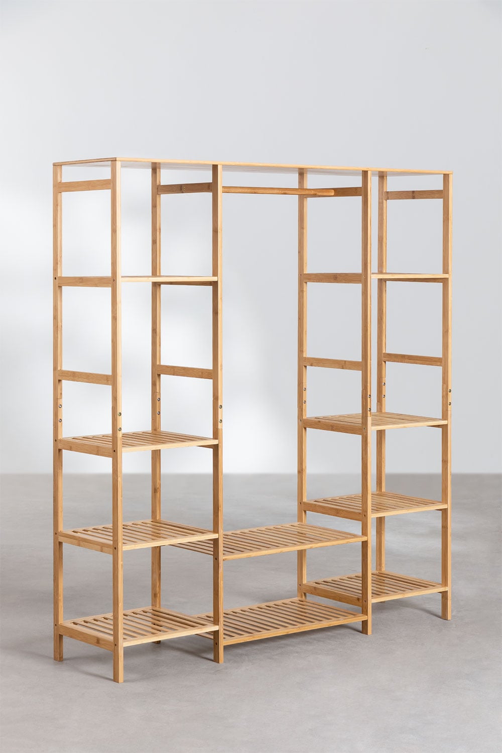 Open wardrobe with bamboo wood shelves Krauford - SKLUM