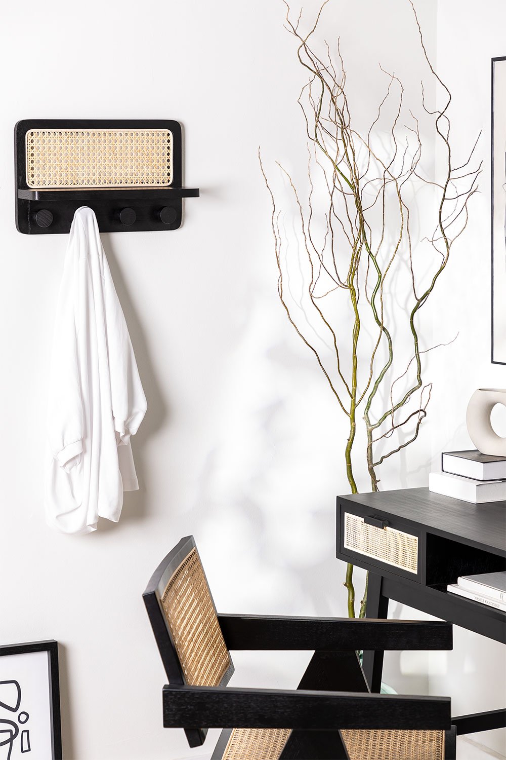 Rattan Wall Coat Rack with Shelf Riley - SKLUM