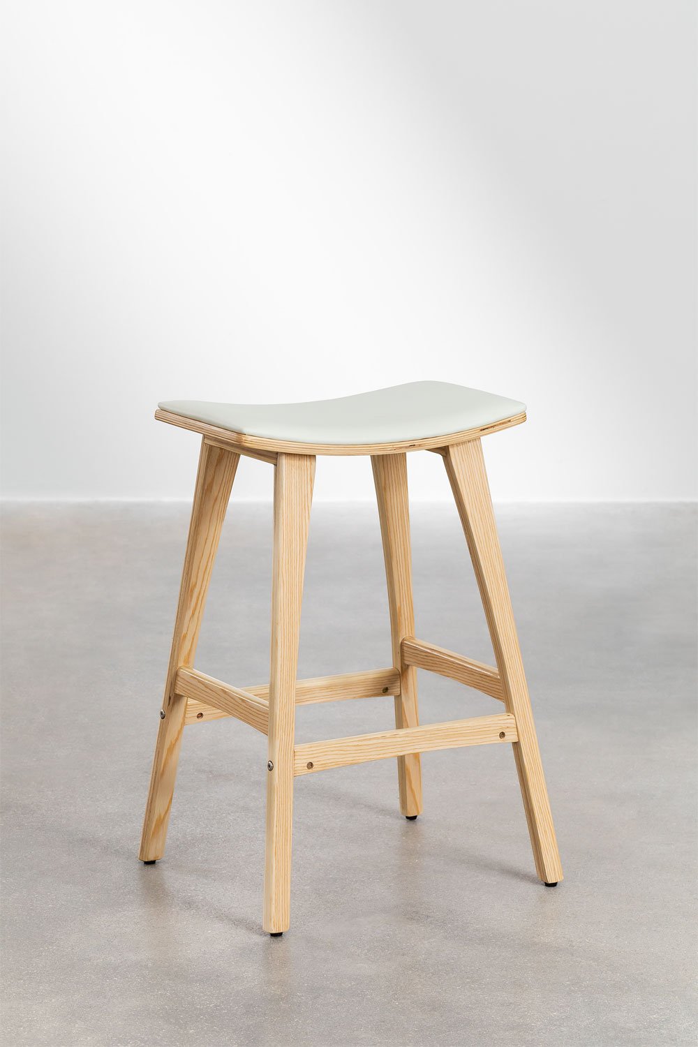Lorete 65cm high stool in wood and leatherette - SKLUM
