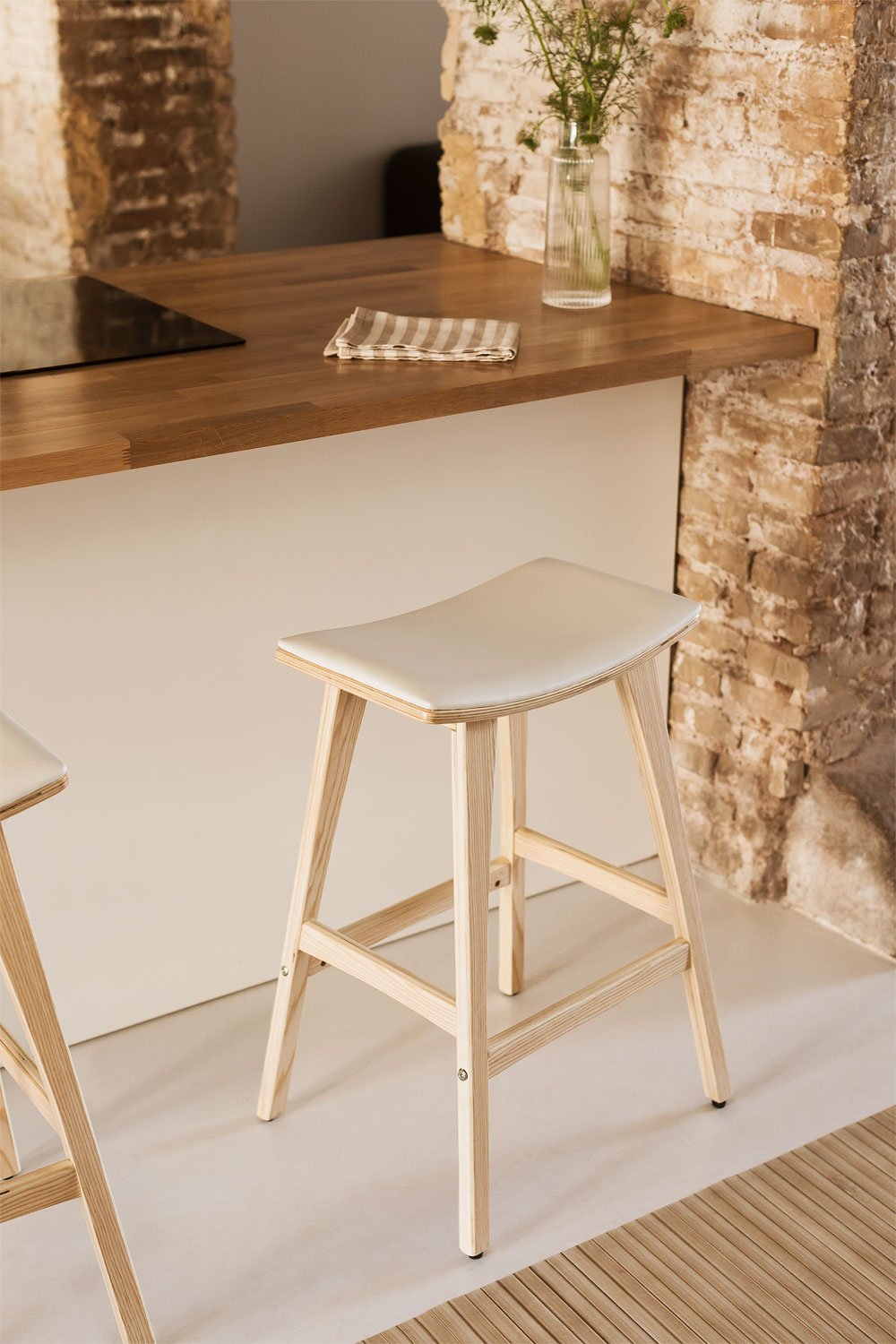 Lorete 65cm high stool in wood and leatherette - SKLUM