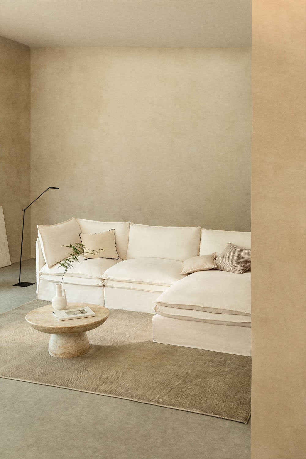 Grace Linen and Cotton 3 Piece Modular Chaise Longue Sofa