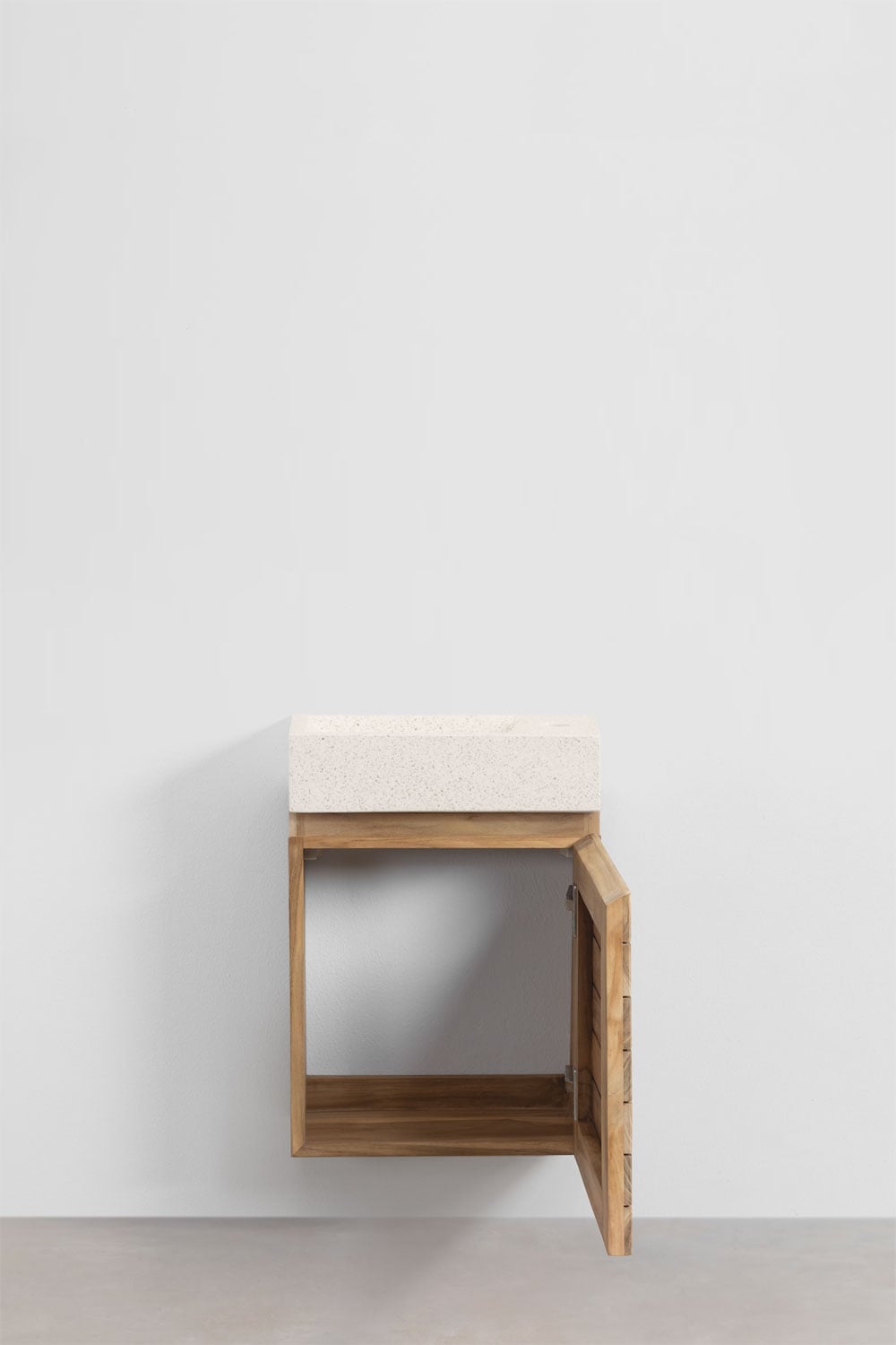 Suspended teak wood bathroom furniture set with integrated Napier ...