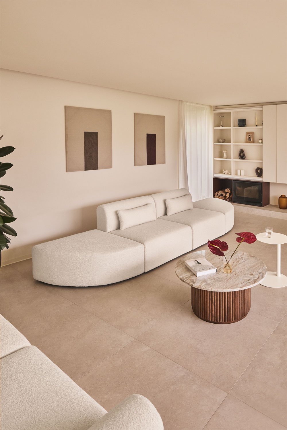 2-piece modular sofa with 2 triangular poufs in Borjan sherpa - SKLUM