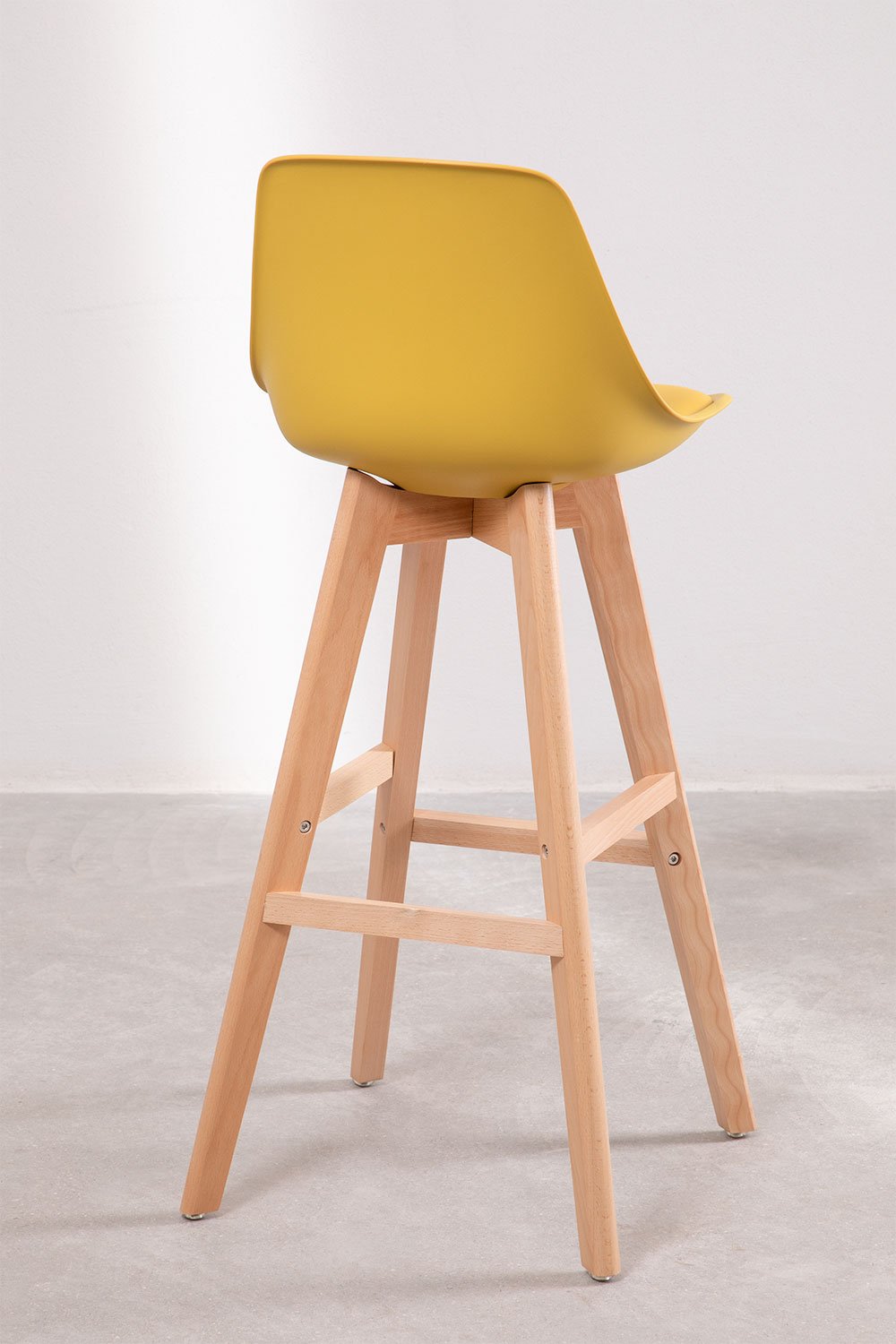 High stool 75 cm in beech wood, polypropylene and curry yellow faux ...