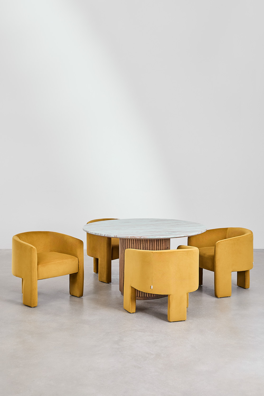 Giselda round table set Ø120 cm in marble and mango wood and 4 Xastru ...