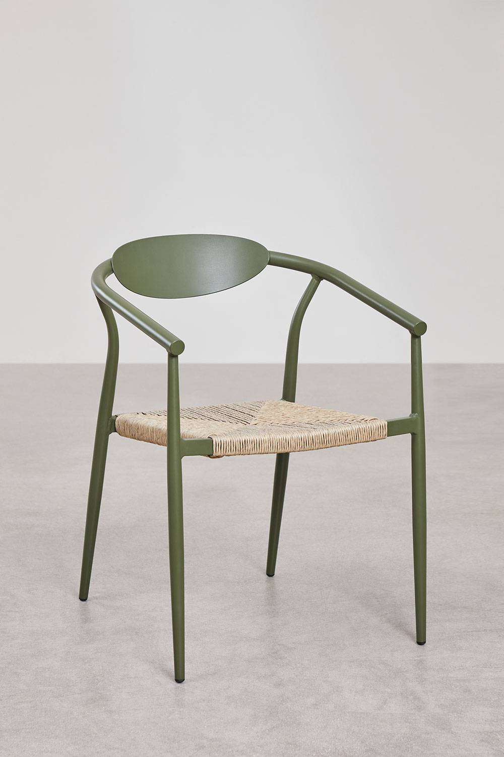 Stackable dining chair with armrests in aluminum and synthetic rattan ...