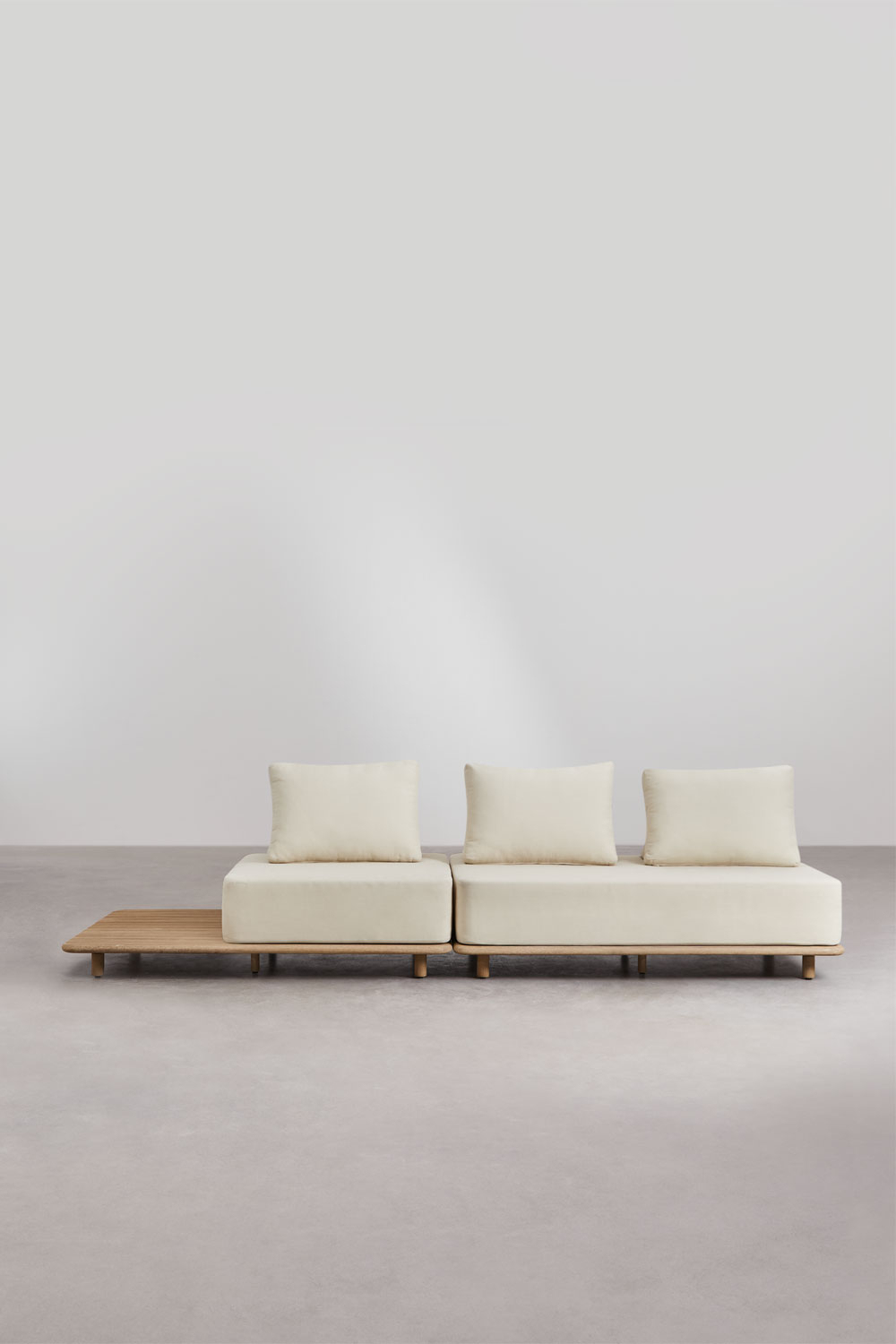2-piece modular garden sofa with side table in Portet acacia wood - SKLUM