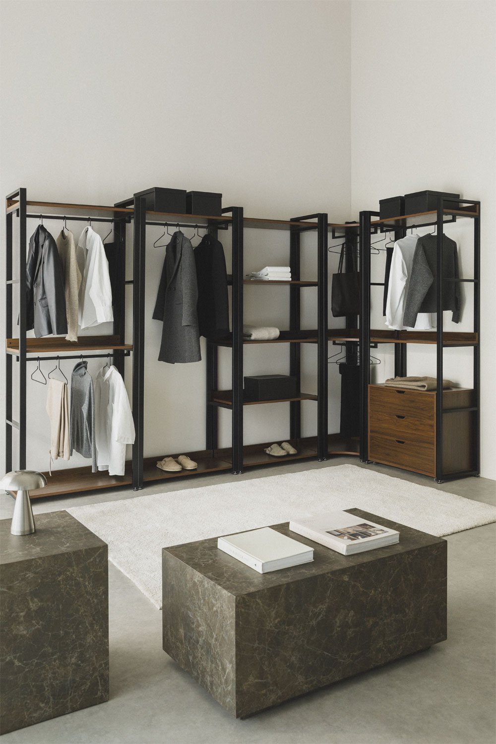 5-piece open corner modular wardrobe in steel and MDF Ariaster - SKLUM