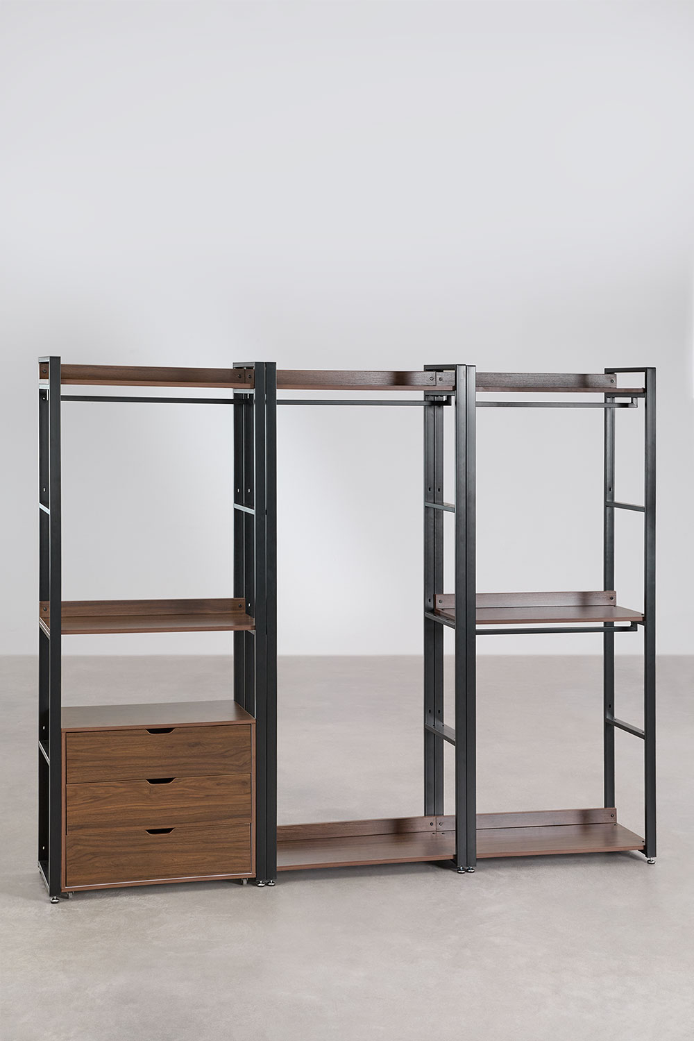 Open Modular Wardrobe with 3 Pieces and Drawers in Steel and Wood ...