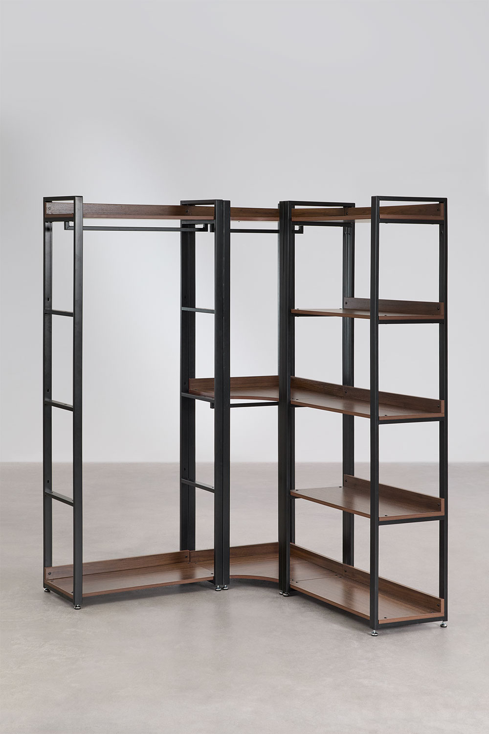 Open Corner Modular Wardrobe 3-Piece with Steel and Wood Clothes Rack ...