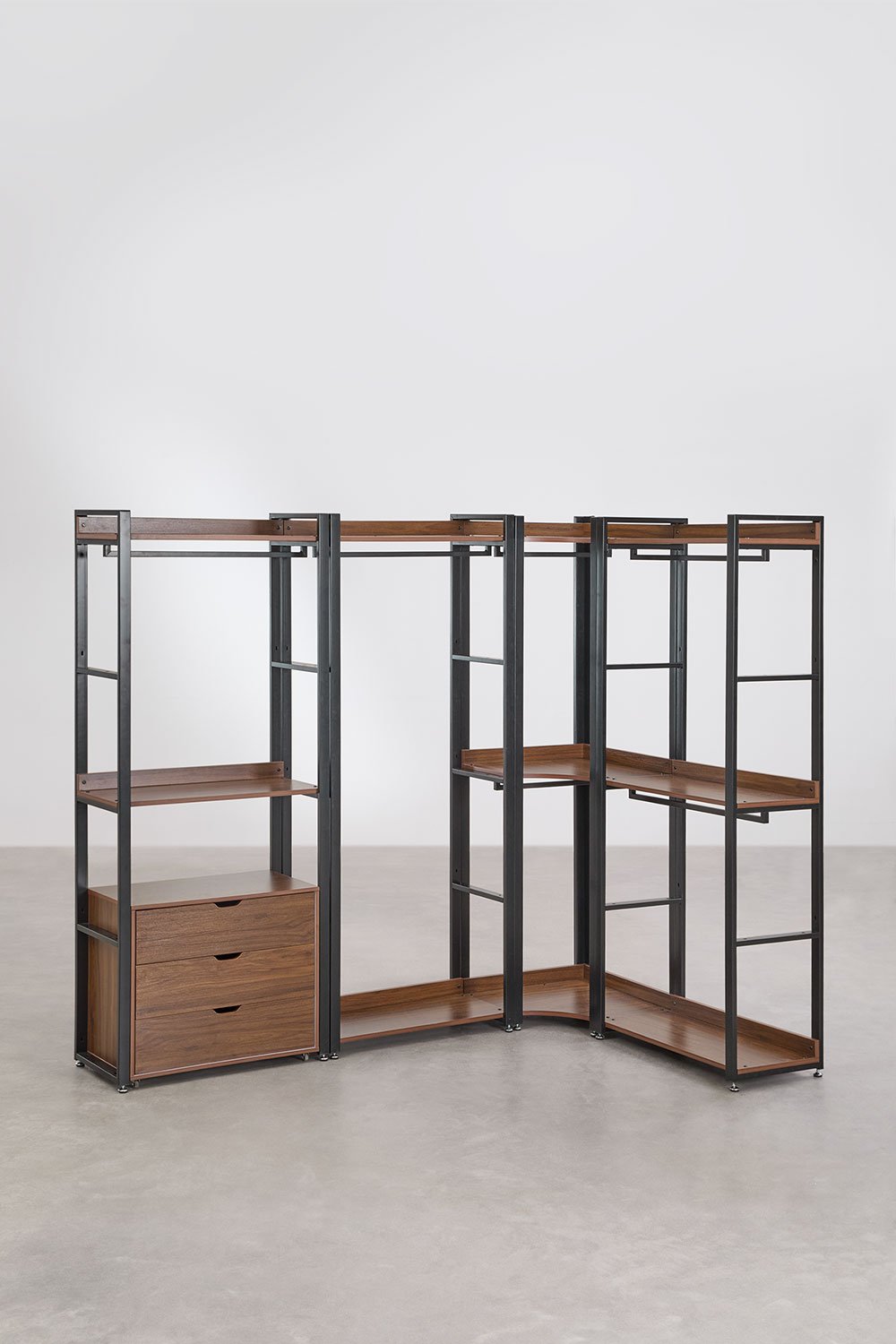 Open Corner Modular Wardrobe with 4 Pieces in Steel and Wood Ariaster ...